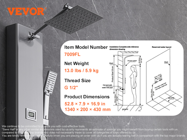 VEVOR Shower Panel System, 5 Shower Modes, Digital Display Shower Panel ...