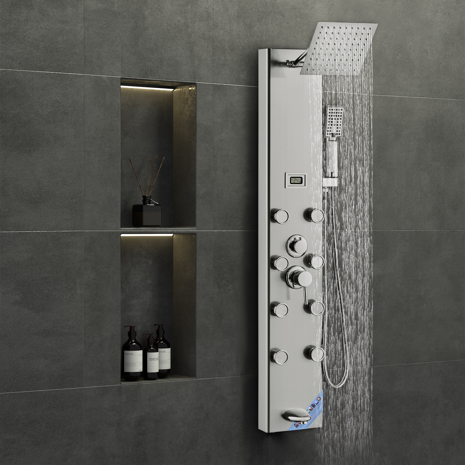VEVOR LED Shower Panel Tower Massage System Rain&Waterfall Jets ...
