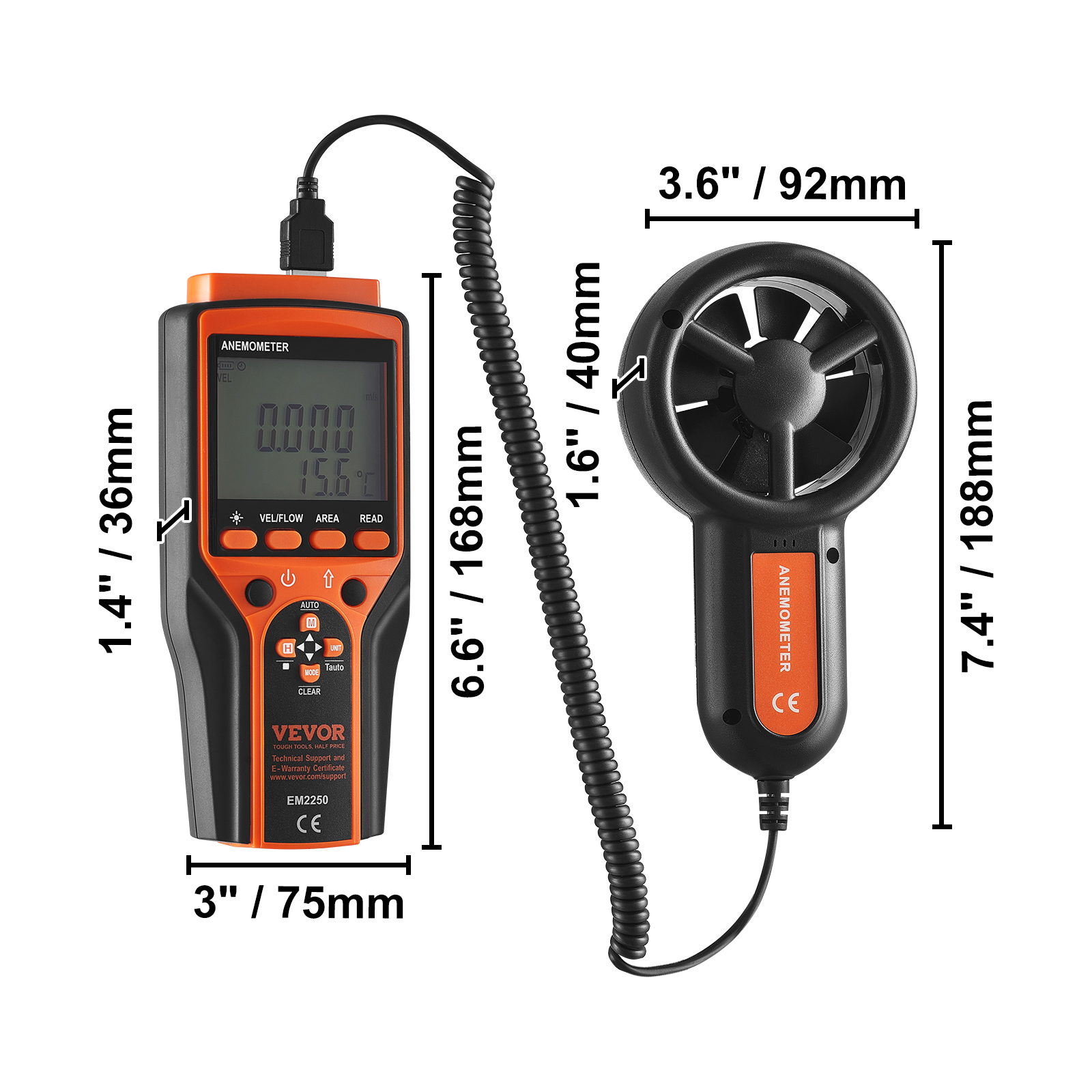 VEVOR 4-in-1 Anemometer 100,8MPH Luftgeschwindigkeitsmesser 168x75x36mm ...