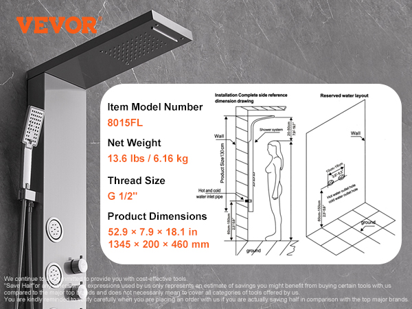 VEVOR Shower Panel System, 4 Shower Modes Shower Panel Tower, Rainfall ...