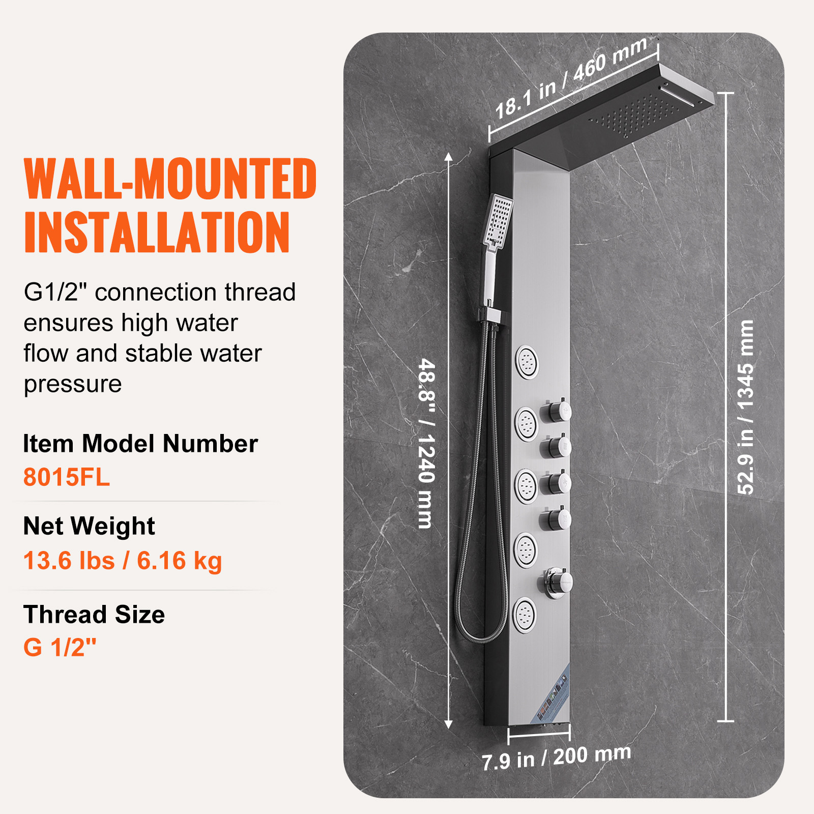 VEVOR LED Shower Panel Tower Massage System Rain&Waterfall Jets ...