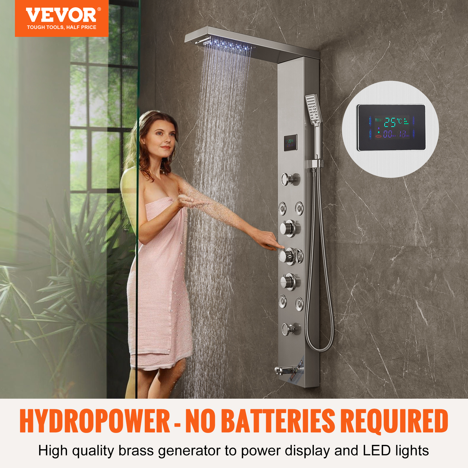 VEVOR LED Shower Panel Tower Massage System Rain&Waterfall Jets ...