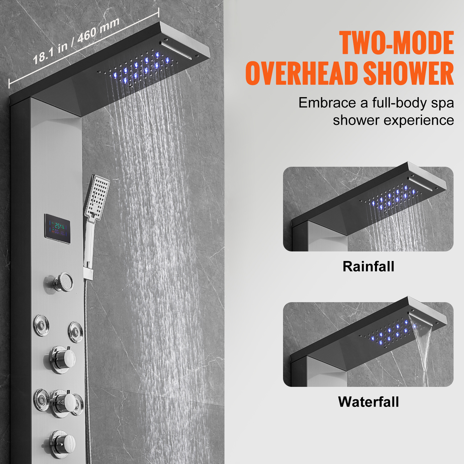 VEVOR LED Shower Panel Tower Massage System Rain&Waterfall Jets ...