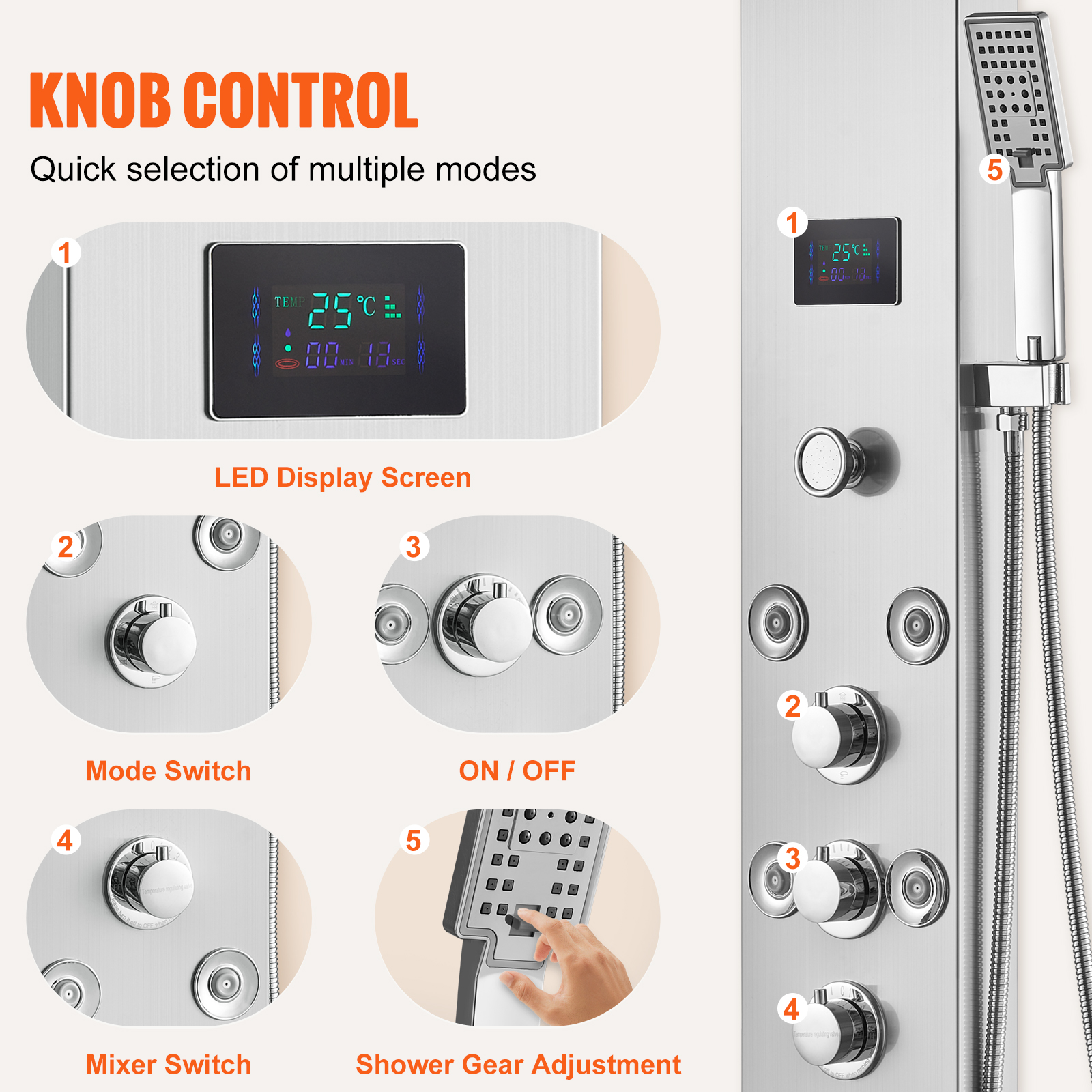VEVOR LED Shower Panel Tower Massage System Rain&Waterfall Jets ...