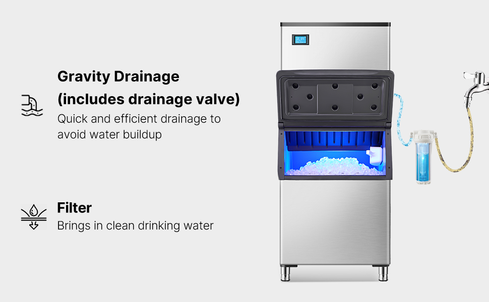 VEVOR Contenedor de almacenamiento de hielo para máquina de hielo comercial con capacidad de 500 ...