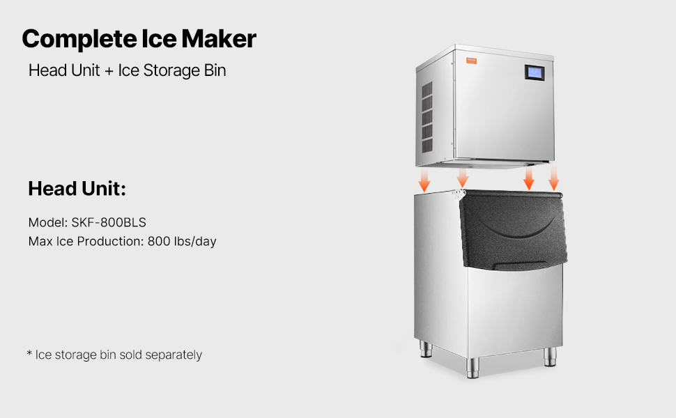 VEVOR Contenedor de almacenamiento de hielo para máquina de hielo comercial con capacidad de 500 ...