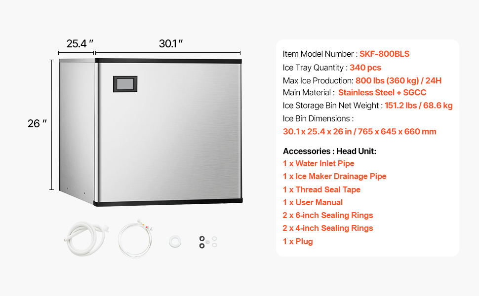 Commercial Ice Maker Machine 800 lbs/24 h Self-Cleaning Ice Machine ...