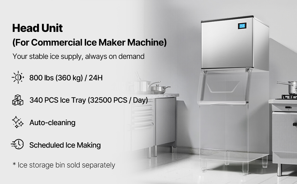 Commercial Ice Maker Machine 800 lbs/24 h Self-Cleaning Ice Machine ...