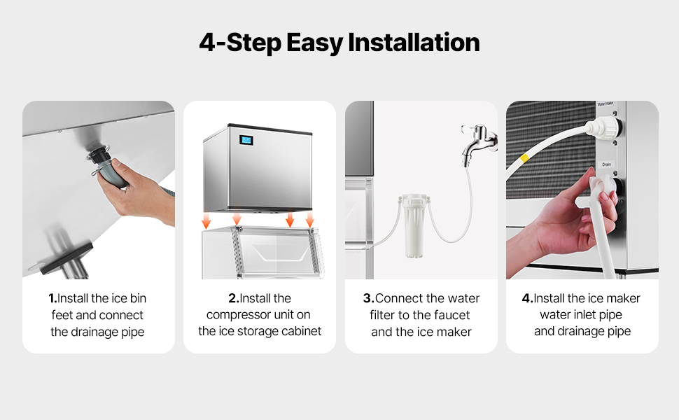 VEVOR Máquina para fabricar hielo comercial de 800 lb/24 h Máquina para fabricar hielo ...