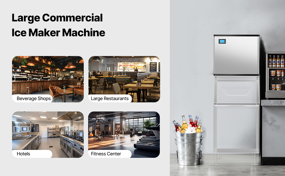 Commercial Ice Maker Machine 800 lbs/24 h Self-Cleaning Ice Machine ...