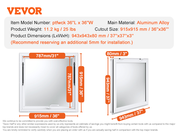 VEVOR Concession Window 36"x36", Aluminum Alloy Food Truck Service ...