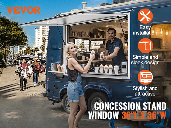 VEVOR Concession Window 36"x36", Aluminum Alloy Food Truck Service ...