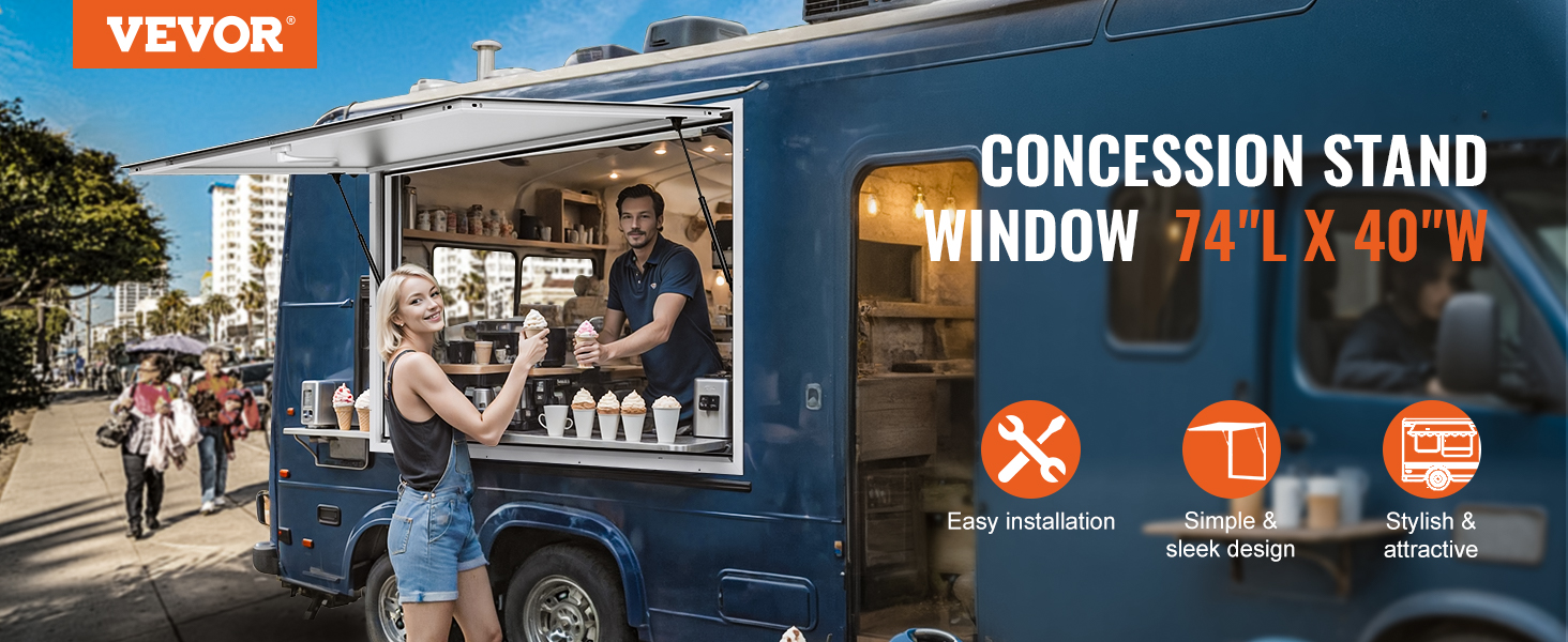 VEVOR Concession Window 74"x40", Aluminum Alloy Food Truck Service ...