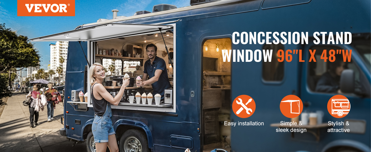 VEVOR Concession Window 96"x48", Aluminum Alloy Food Truck Service ...