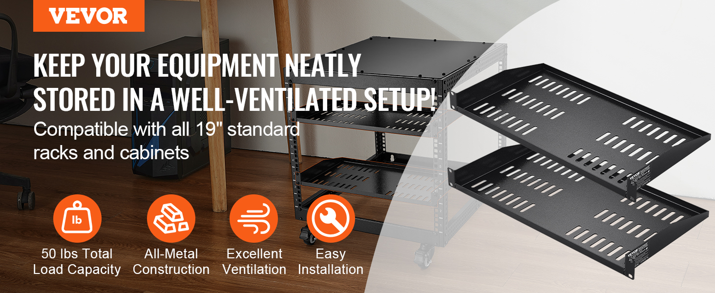 VEVOR 2PCS 1U Server Rack Hylla 10"/254 mm Djup Ventilerad Rack Mount ...