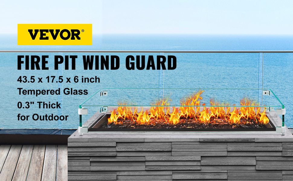 VEVOR Fire Pit Wind Guard, 43.5 x 17.5 x 6 Inch Glass Wind Guard ...