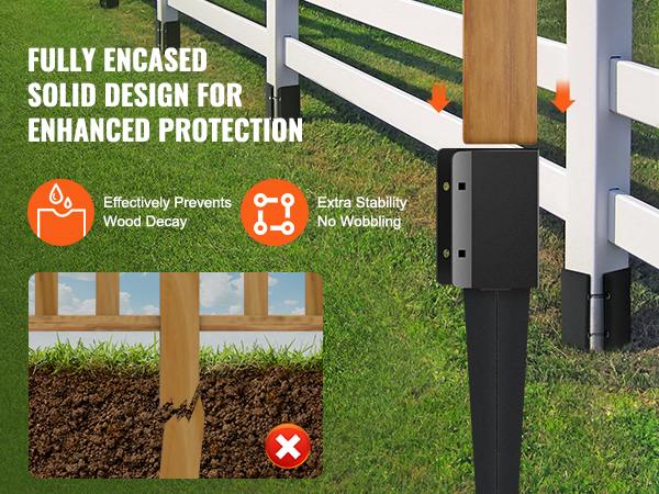 VEVOR Fence Post Anchor Ground Spike, 8 Pack 24 x 4 x 4 Inches Outer ...