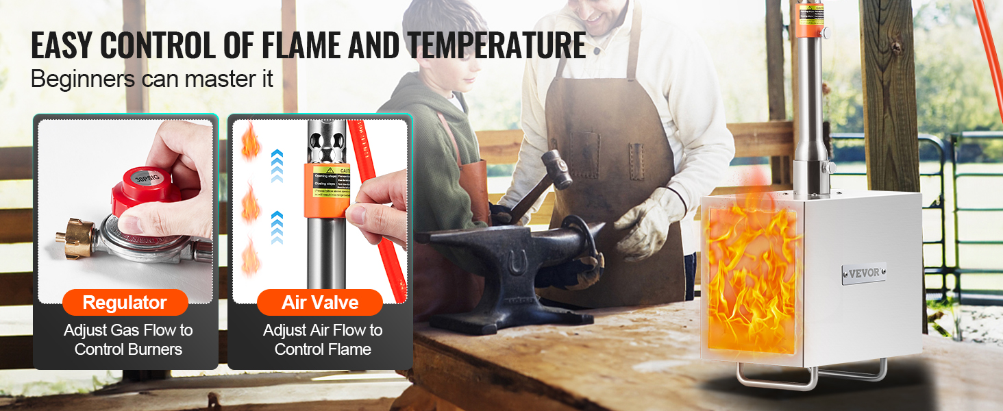 VEVOR Portable Propane Forge, 1 Burner Farrier Forge, 2600℉ Tool and ...