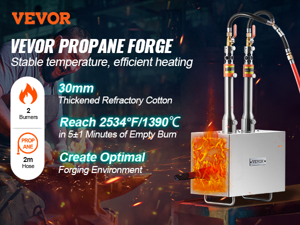 VEVOR Portable Propane Forge 2 Burner Farrier Forge 2600℉ Knife Metal ...