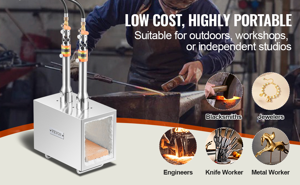 VEVOR Portable Propane Forge 2 Burner Farrier Forge 2600℉ Knife Metal ...