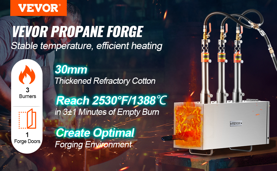 VEVOR Portable Propane Forge 3 Burner Farrier Forge 2600℉ Knife Metal ...