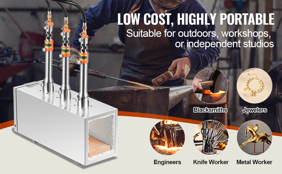 VEVOR Portable Propane Forge 3 Burner Farrier Forge 2600℉ Knife Metal ...