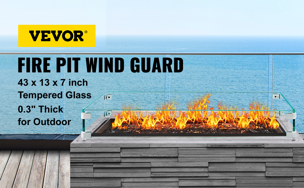 VEVOR Fire Pit Wind Guard, 43 x 13 x 7 Inch Glass Wind Guard ...