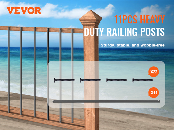 VEVOR Staircase Metal Balusters, 44'' x 0.5'' Square Aluminum Alloy ...