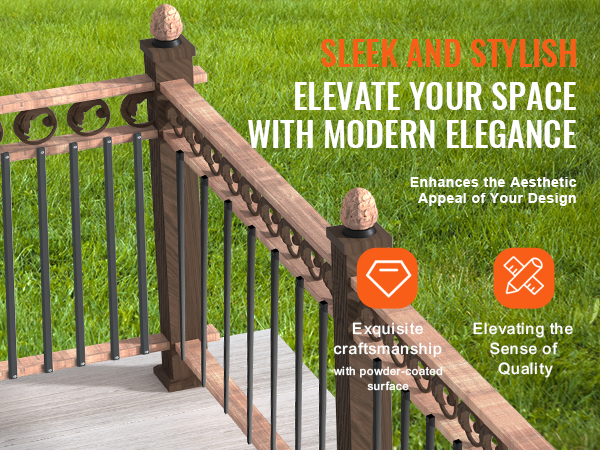 VEVOR Staircase Metal Balusters, 44'' x 0.5'' Square Aluminum Alloy ...