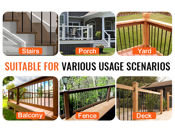 VEVOR Staircase Metal Balusters, 44'' x 0.5'' Square Aluminum Alloy ...