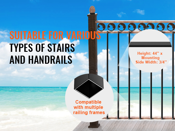 VEVOR Staircase Metal Balusters, 44'' x 0.5'' Square Aluminum Alloy ...