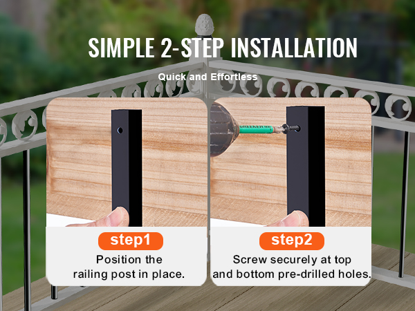 VEVOR Staircase Metal Balusters, 44'' x 0.5'' Square Aluminum Alloy ...