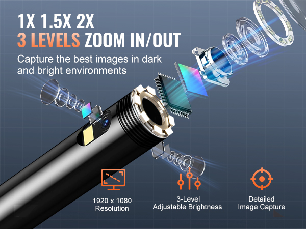 VEVOR Endoscope Camera with Lights Triple Lens Borescope 16.4FT Cable 5 ...