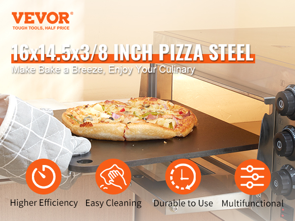 VEVOR Pizza Steel, 16" x 14.5" x 3/8" Placa de acero para pizza para horno, piedra para hornear ...