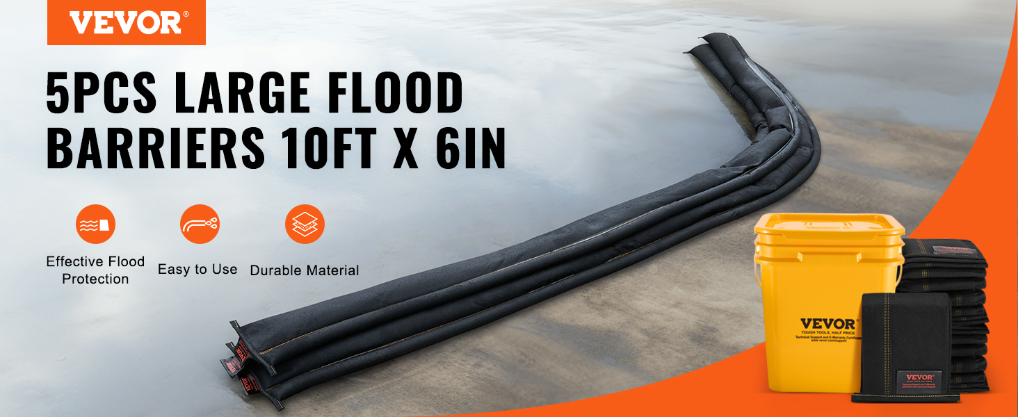 Mophorn Flood Barriers, Water Flood Dam Bags 5 Pack, Water Barriers for ...