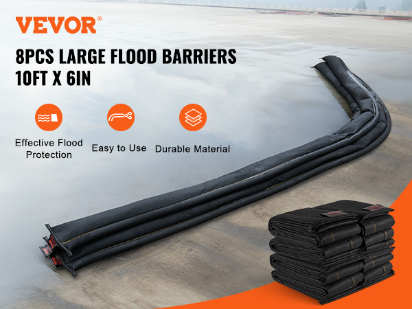VEVOR Flood Barriers, Water Flood Dam Bags 8 Pack, Water Activated ...