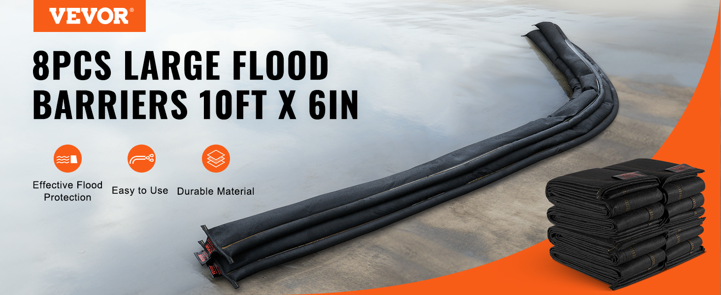 VEVOR Flood Barriers Water Flood Dam Bags 8 pcs 10ft x 6in Water ...