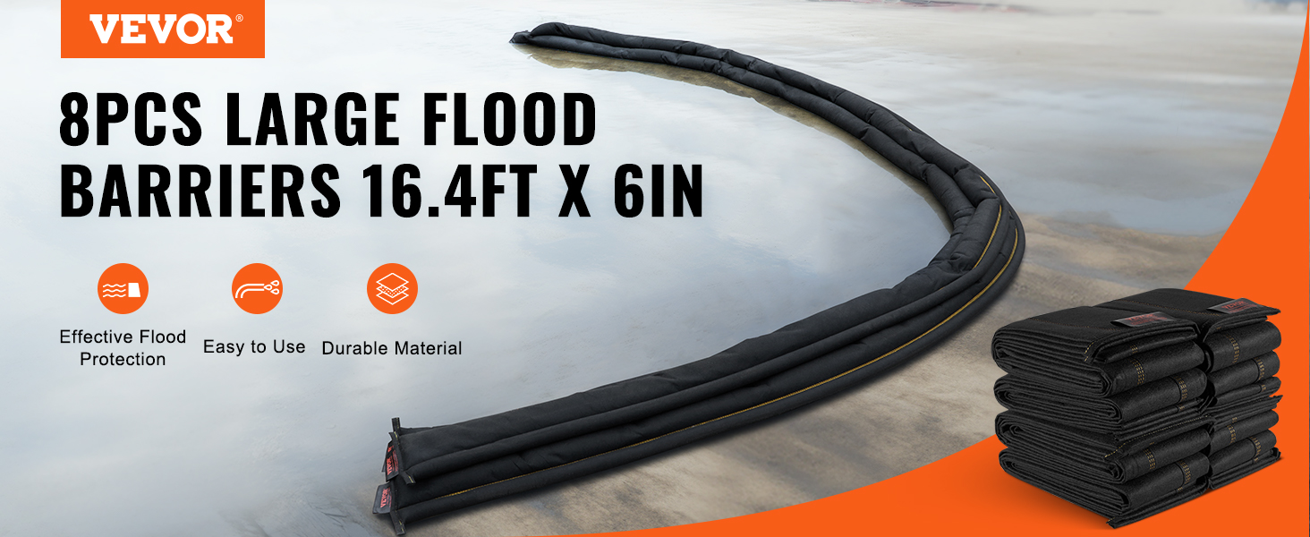 VEVOR Flood Barriers, Water Flood Dam Bags 8 Pack, Water Barriers for ...