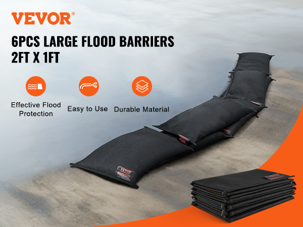 VEVOR Flood Barriers, Water Flood Dam Bags 6 Pack, Water Barriers for ...