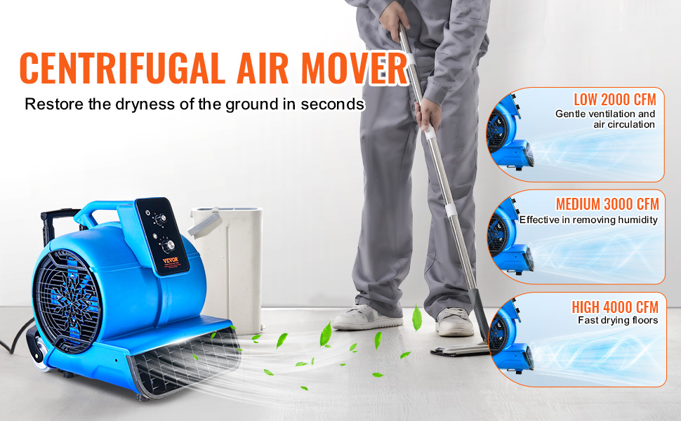 VEVOR Floor Blower 1560 RPM 4000 CFM Air Mover with 3 Blowing Angles 3 ...