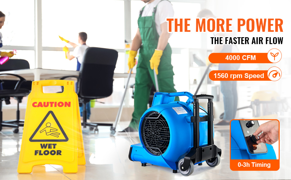 VEVOR Floor Blower 1560 RPM 4000 CFM Air Mover with 3 Blowing Angles 3 ...