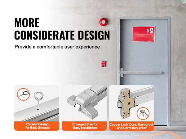 VEVOR Push Bar Door Locks, Carbon Steel Panic Bars for Exit Doors, with Exterior Lever and 3 ...