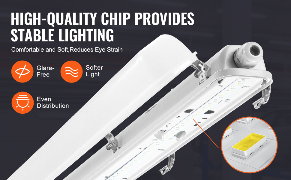 VEVOR 4FT LED Vapor Tight Light, 60W, 7400LM Vapor Proof Light Fixture ...