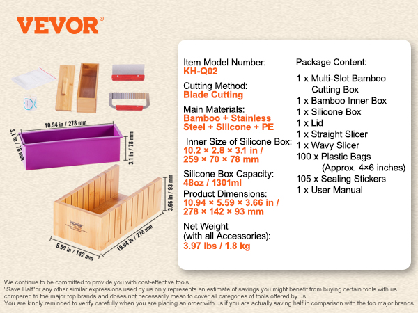VEVOR Soap Making Kit, Bamboo Cutting Box and Inner Box with Silicone ...