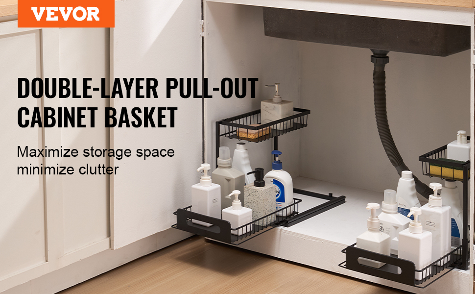 2-Tier Wire Pull Out Cabinet Under Sink Organizer 10.7"x14.2" Drawer ...