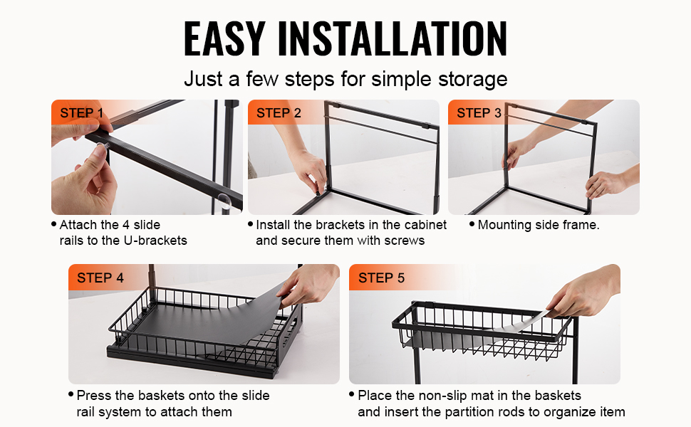 2-Tier Wire Pull Out Cabinet Under Sink Organizer 10.7"x14.2" Drawer ...