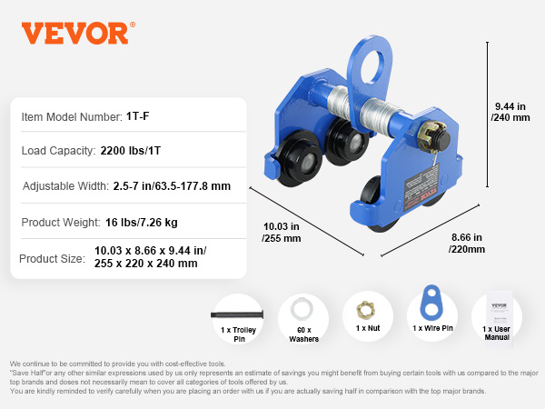 VEVOR loopkat 1 ton draagvermogen binnenkraan 63,5-177,8 mm verstelbare ...