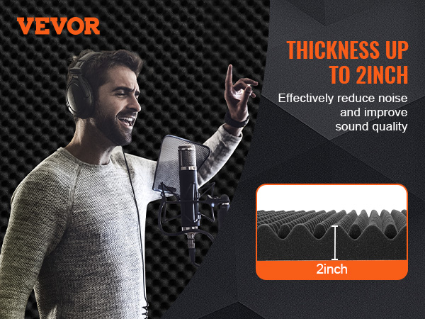 VEVOR Acoustic Foam Panels 2 Pack 48 x 24 x 2 in for Studio Wall and ...