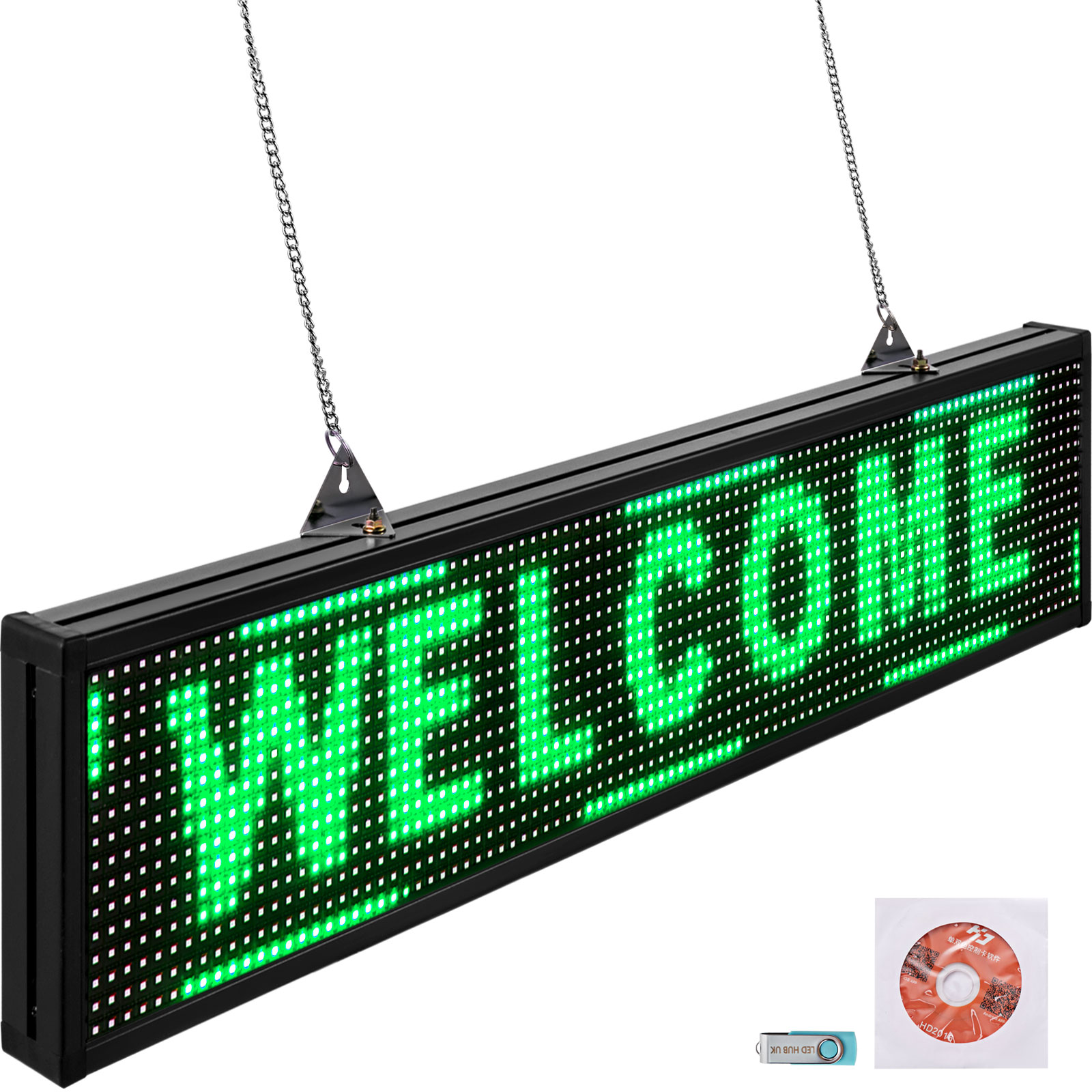 VEVOR Led Sign, Digital Sign 38x6.5'', Green Led Message Board Digital ...