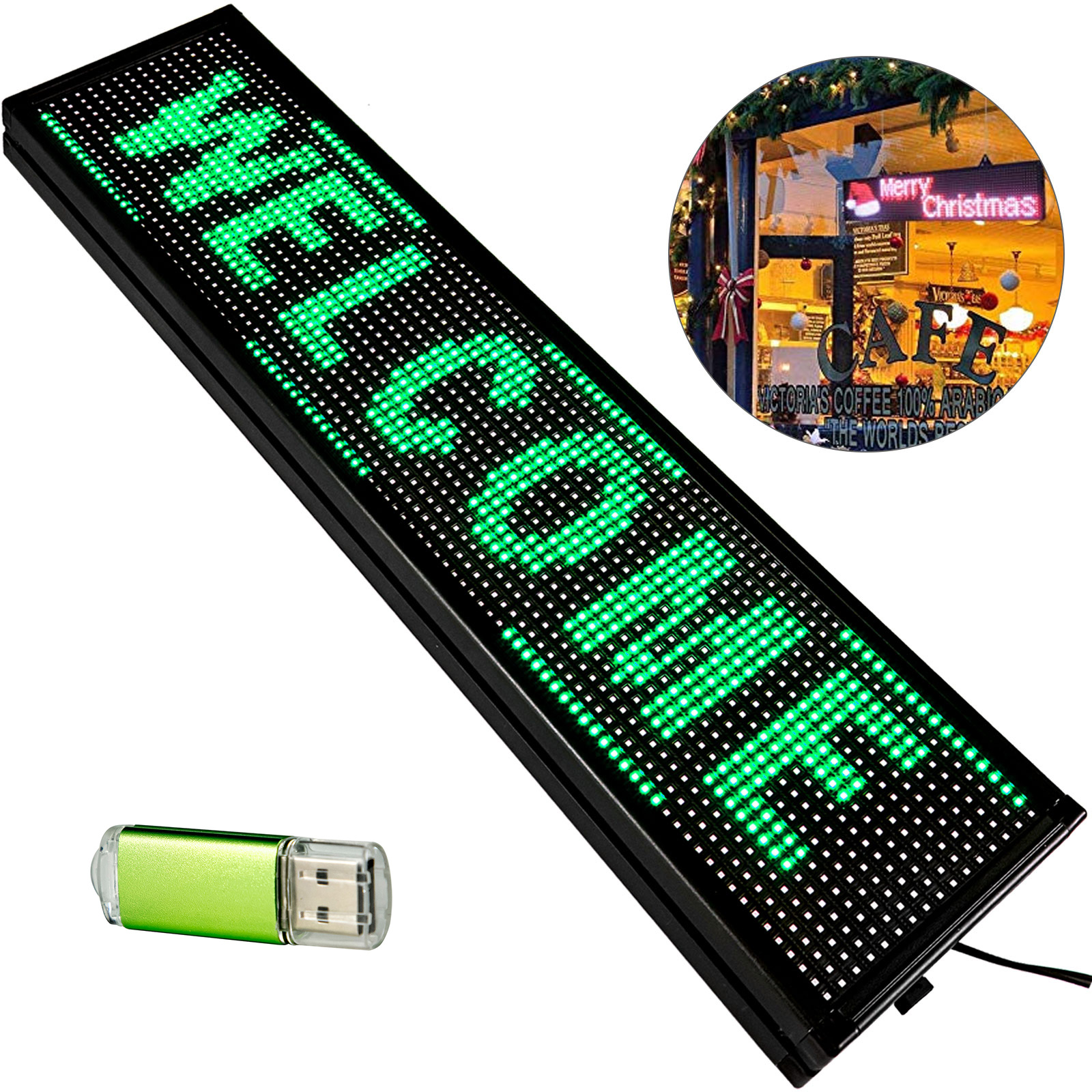 Led Sign Led Scrolling Sign 100x20cm Green For Business Outdoor w/ USB ...